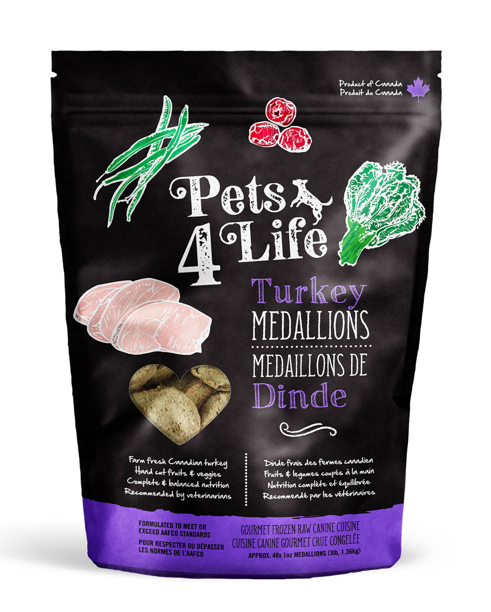 Pets 4 Life Frozen Raw Diet - Turkey Medallions for Dogs – K9 Couture Inc.